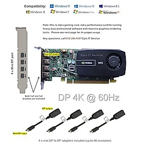 Epic IT Service – Quadro NVS 510, 2GB GDDR3, Both Half and Full Brackets, 4 x mDP to displayport adapters, 4K@60Hz Resolution (1 Year Warranty)