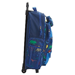 Lillian Vernon Personalized Rolling Luggage for Kids, 5-Pocket Dinosaur Suitcase Set With Clip-On Pouch, Customizable Boys Travel Carrier on Wheels, 6W x 15.5L x 23”H