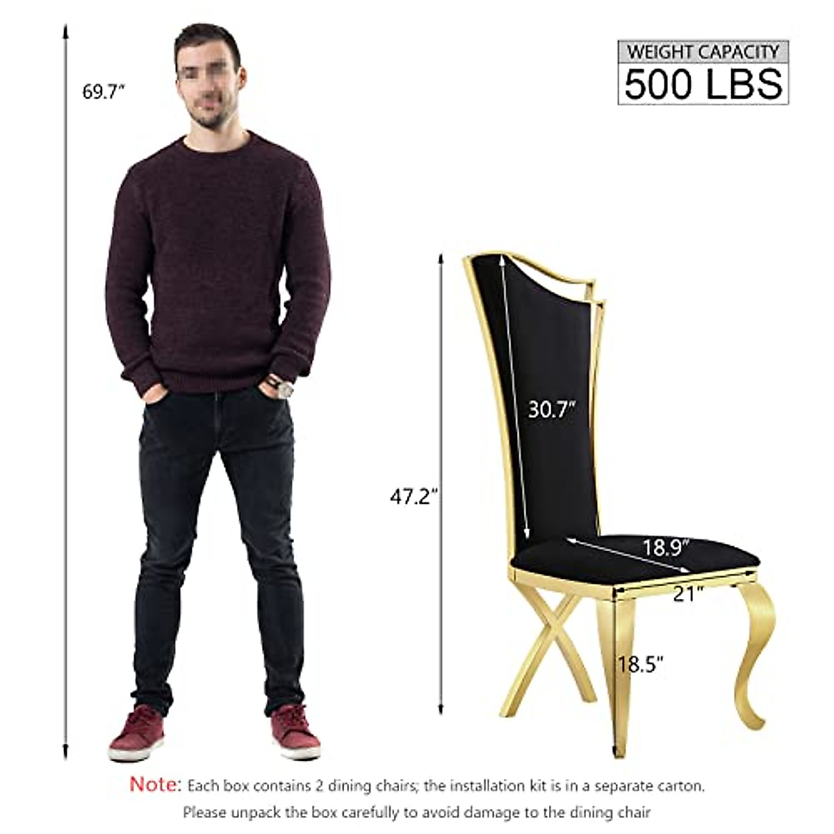 ACEDÉCOR 7 Piece Dining Table Set, Modern Dining Room Table with Gold Stainless Steel Metal U-Base, 6 Black Velvet Dining Chairs with Gold Legs(1 Table + 6 Black Velvet Dining Chairs)