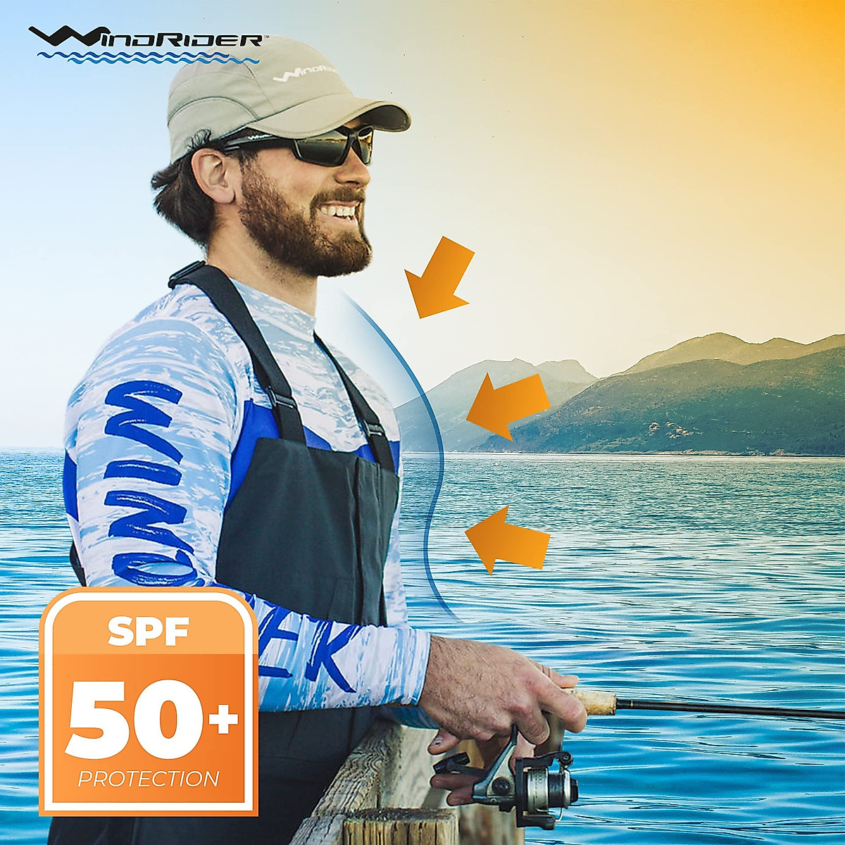 UPF50+ Long Sleeve Fishing Shirts for Men - Vented Sides, Light Weight, Wicking