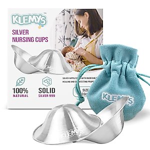 Klemys Silver Nursing Cups - Nipple Shields for Nursing Newborn - Breastfeeding Essentials - Newborn Must Haves - Nipple Covers Breastfeeding - 999 Silver (Regular)