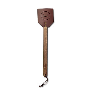 Outset 76616 Acacia Wood and Leather Amish-Style Fly Swatter, 17.5", Brown
