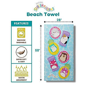 Franco Squishmallows Super Soft Cotton Bath/Pool/Beach Towel, 58 in x 28 in & Squishmallows Kids Bath/Pool/Beach Soft Cotton Terry Hooded Towel Wrap, 24 in x 50 in