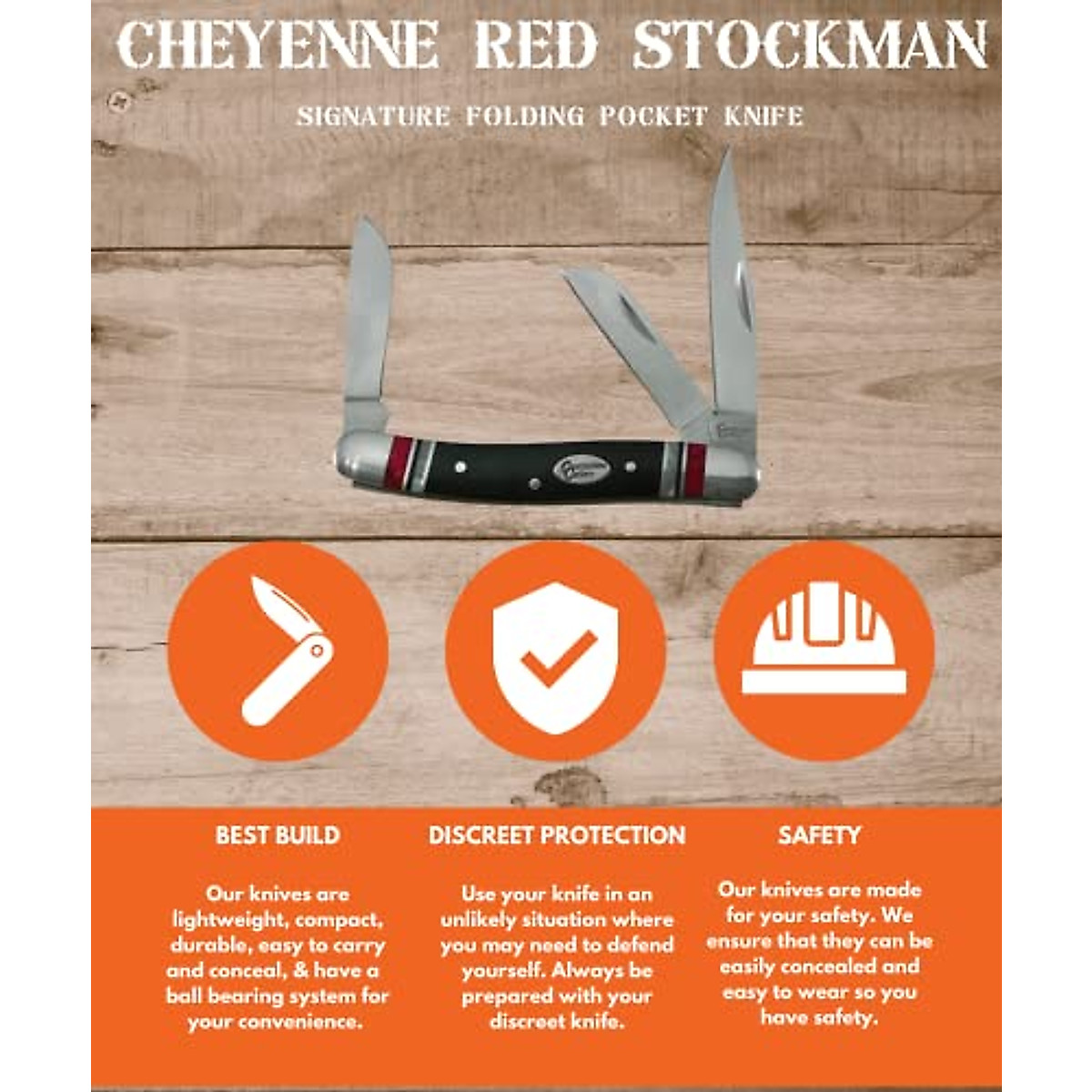 Cattlemans Cutlery Cheyenne Series Red Stockman Folding Pocket Knife – 3 Stainless Steel Blades in 1 Knife