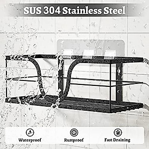 Alsonerbay Shower Caddy, Adhesive Shower Organizer, No Drilling Shower Shelf with Hooks for Bathroom Storage, Rustproof 304 Stainless Steel Shower Rack, 2 pack, Matte Black