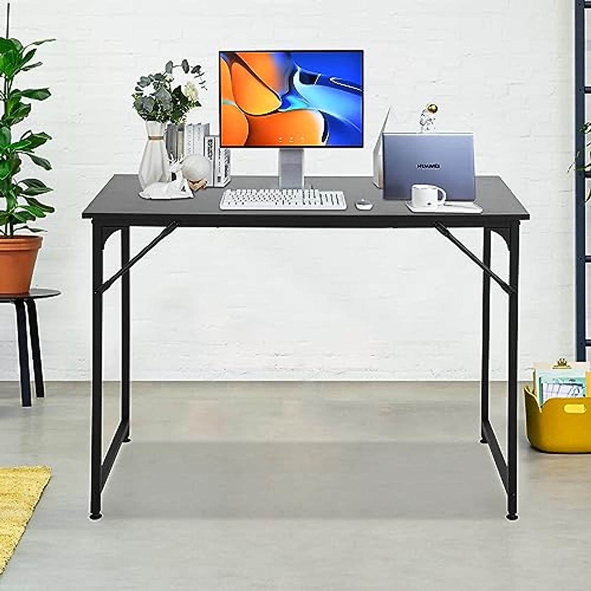 PayLessHere 39 inch Home Office Gaming Modren Simple Style PC Wood and Metal Desk Workstation for Small Space，Black