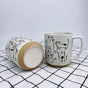 Heardbeli White-Grey Cartoon Cats Ceramic Mug with Handle Coffee Mug 550ml/18.6oz. Cute Funny Novelty Vintage Gift Hand Painted