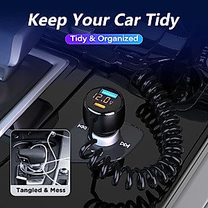 Phmnkl 66W High-Speed Car Charger - 5-Port Fast Charging Hub with PD & QC3.0, Universal Compatibility for iPhone 15/14/13/12/11, Samsung Galaxy S23/S22/S21, Note20/10, Pixel & More Devices