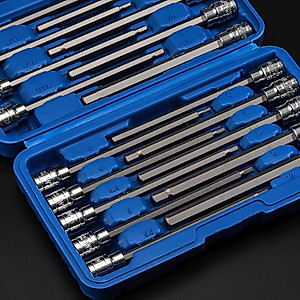 Mayouko 3/8" Drive Extra Long Allen Hex Bit Socket Set, 1/8" - 3/8", 3-10mm, S2&CR-V, Metreic&SAE, 18 Pieces, 150mm/5.9" Length