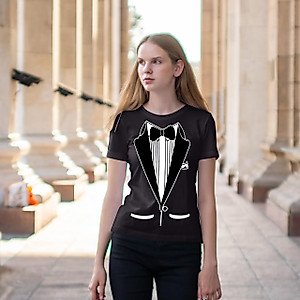 fresh tees Unisex Tuxedo Shirt | Classic Party Humor Vintage Tee | Tux with Bowtie&Pockets | Funny T-Shirt for Men/Women (Large, Black)