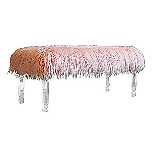 MAKLAINE Bench with Pink Finish Faux Fur and Clear Acrylic Legs