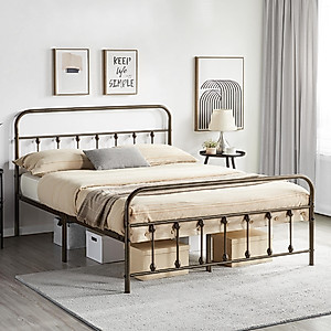 Yaheetech Classic Metal Platform Bed Frame Mattress Foundation with Victorian Style Iron-Art Headboard/Footboard/Under Bed Storage/No Box Spring Needed/Queen Size Bronze