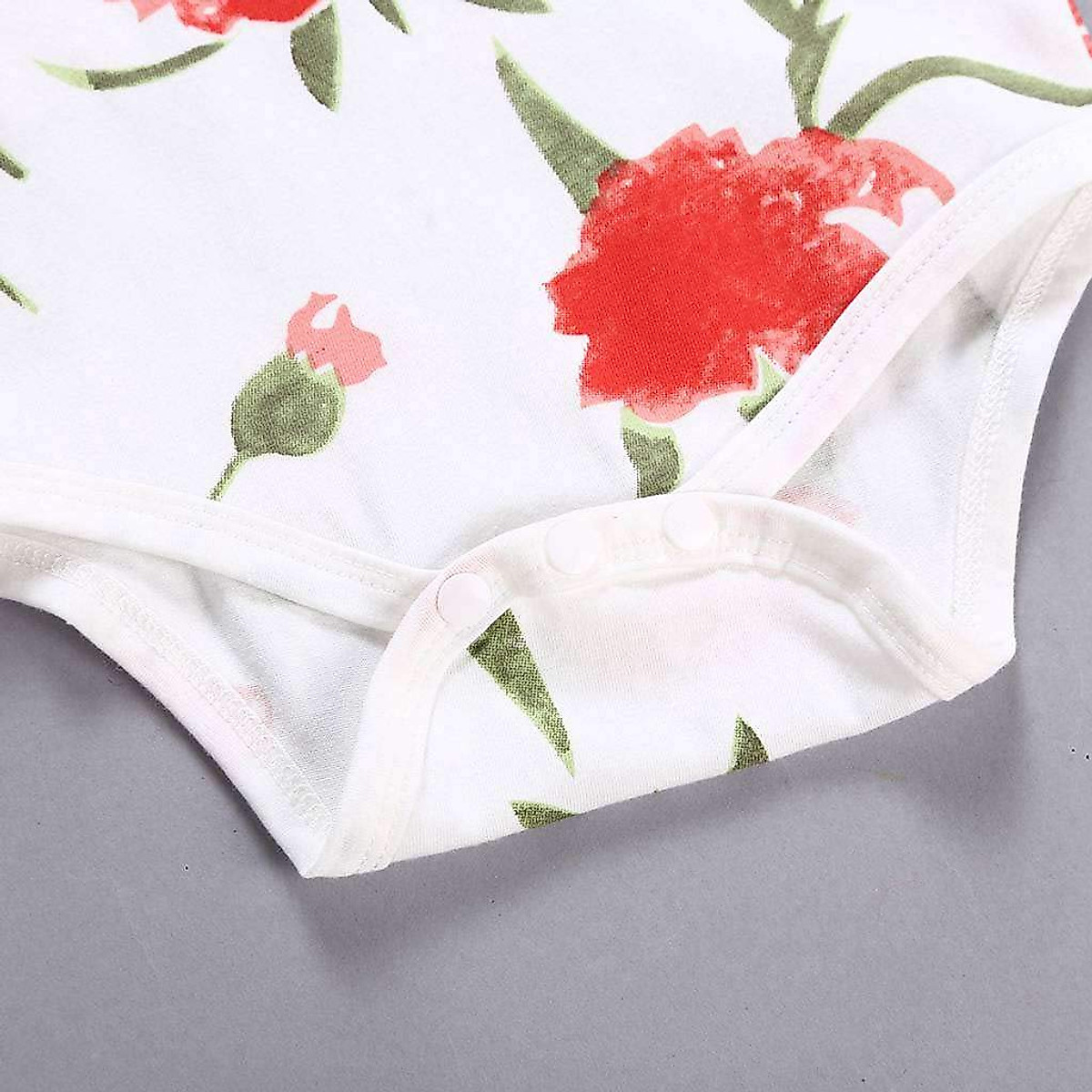 DCUTERQ Baby Girl Summer Rompers Flower Print Cheongsam Short Sleeve Romper Outfit Jumpsuit Red 6-9 Months
