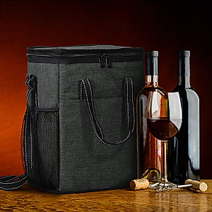 6 Bottle Wine Gift carrier - Insulated & Padded Wine Carrying Cooler Tote Bag with Handle and Adjustable Shoulder Strap for Travel or Picnic, IDEAL Wine Lover Gift, Black