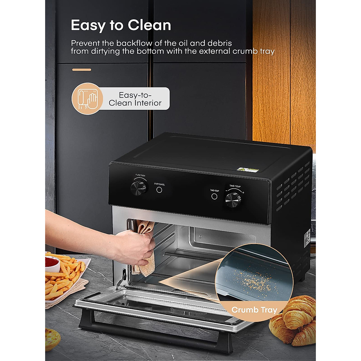 FOHERE Air Fryer Toaster Oven Combo, 20QT Smart Convection Ovens Countertop, 7 Cooking Functions for Roast, Bake, Broil, Air Fry, Free Accessories Included, 1800W