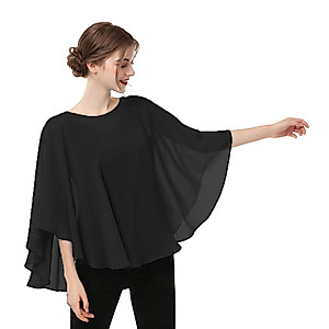 Casual Chiffon Cape Soft Shawl Sheer Shrugs Poncho Capelets shawls and Wraps for Women (Black)