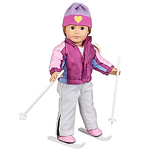 Skiing Winter Doll Outfit for American 18" Girl Dolls - 7 Piece Premium Handmade Clothes Set Costume