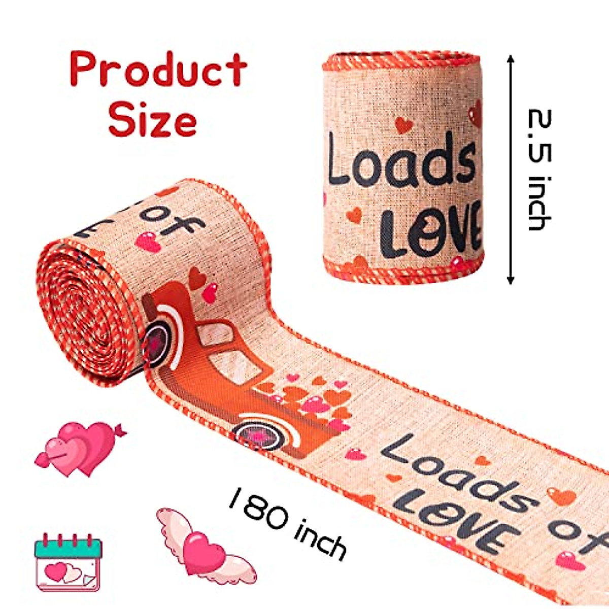 3sscha 6 Rolls Love Wired Edge Ribbons Loads of Love XOXO Bear Heart 2.5in x 30 Yards Romance Red Black Grid Wrapping Ribbon for Wedding Anniversary Proposal Marriage Decorations