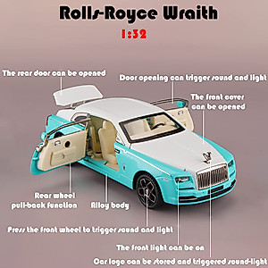 Alloy Collectible Blue Rolls Royce Wraith Toy Pull Back Vehicles Diecast Model Car with Light and Sound
