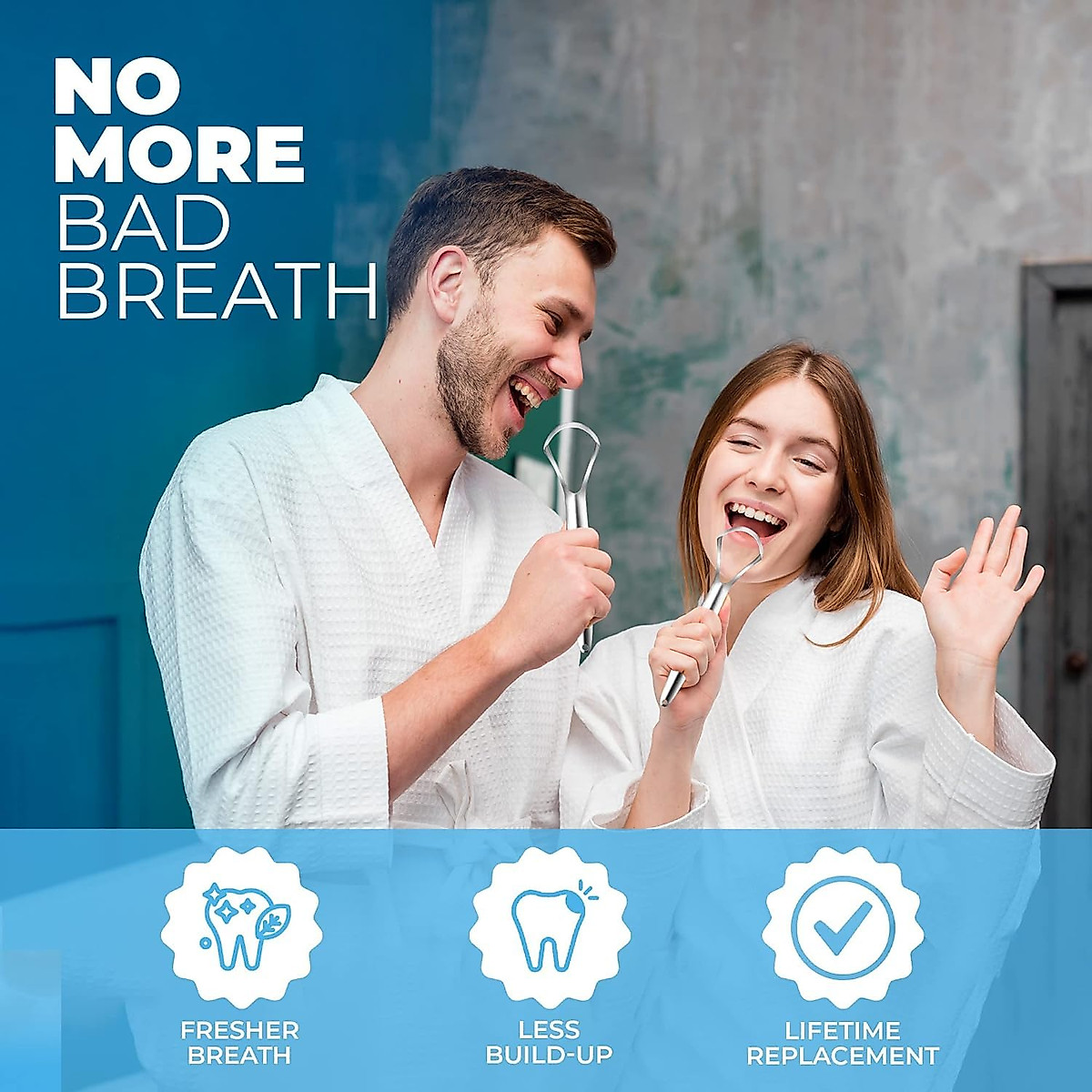 Tongue Scraper for Adults by HOKIN (2Pcs Oral Care Pack) Stainless Steel Tongue Cleaners Reduce Bad Breath 100% Metal Tough Scrapers Men and Women Hygiene Product