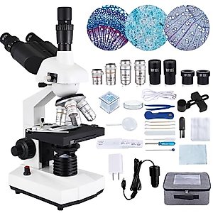 Poothoh Compound Trinocular Microscope, 40X-5000X Magnification, Research Grade Professional Microscope with USB Camera and Mechanical Stage, Microscope for Adults (SMXWJ-05)