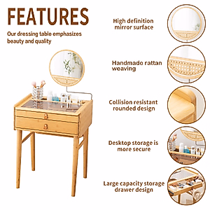 Tiita Vanity Desk, Makeup Vanity Table with Mirror, Dressing Table with 2 Drawers,Modern Wood Bedroom Vanity Vintage Dressing Table for Women Girls