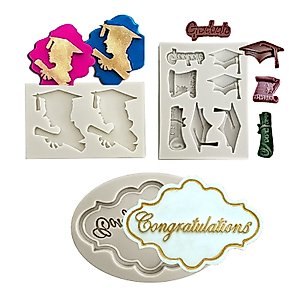 FantasyBear 3 Graduation Candy Mold,Grad Cap Diploma Mould Doctoral Cap Congrats Grad Congratulations Candy Jelly Chocolate Mould for Grad Party Cake Cupcake Topper Decoration