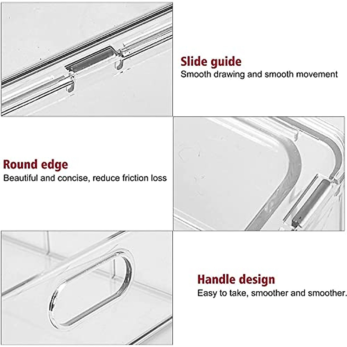 Abiudeng 2 Pack Stackable Refrigerator Organizer Bins with Pull-out Drawer, Drawable Clear Fridge Drawer Organizer with Handle, Plastic Kitchen Pantry Storage Containers