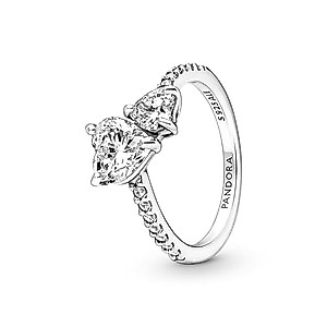 Pandora Double Heart Sparkling Ring - Sterling Silver Ring for Women - Gift for Her - Sterling Silver with Clear Cubic Zirconia - Size 5