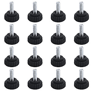 Antrader 16-Piece M6 x 16 Male Thread Knurled Thumb Screw Screw on Type Round Head Quick Removal Fastener Clamping Knobs