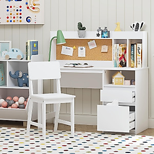 Spirich Kids Desk and Chair Sets, Kids Study Desk Set with Hutch and Storage, Children Wooden Study Table for 5-12 Years Old, Student Writing Desk Computer Workstation