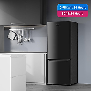 BANGSON 7.1 Cu.Ft Refrigerator with Freezer, Apartment Size Fridge with Bottom Freezer, Large Capacity, Energy Saving, Adjustable Thermostat, Low Noise, Black