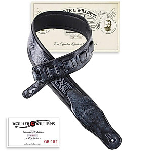Walker & Williams GB-182 Handmade Cobalt Black Brushed Padded Guitar Strap With Celtic Braid Design For Acoustic, Electric, And Bass Guitars
