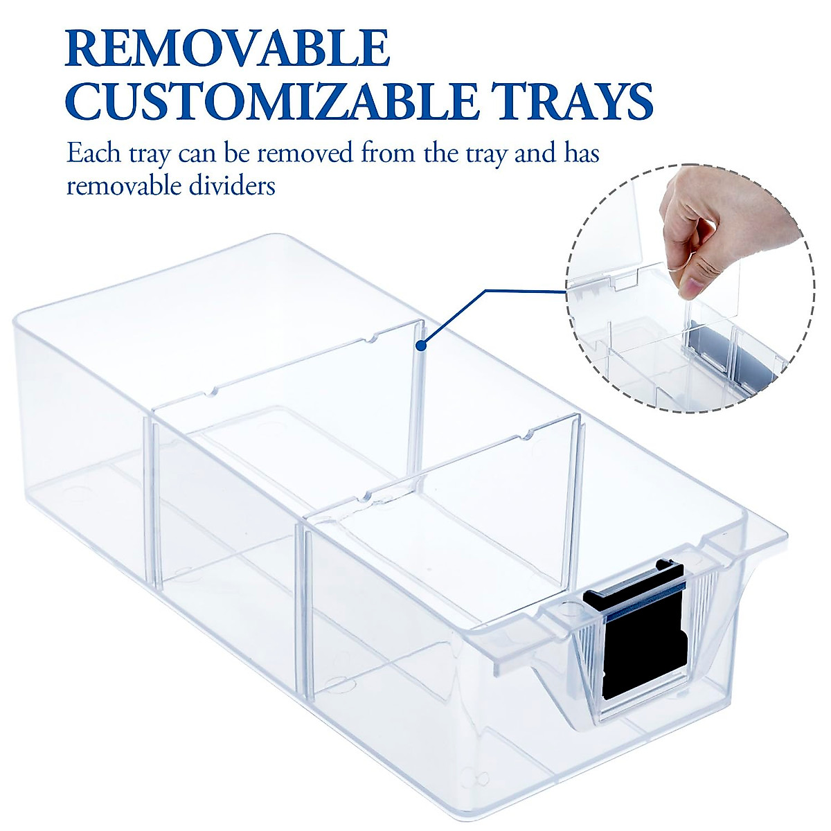 MyGift 11 Inch Clear Plastic Storage Box Container, Arts and Crafts Sewing Supplies Organizer Case with Black Accents, 24 Customizable Compartments, and 6 Drawers with Removable Dividers