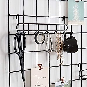 FRIADE Black Grid Hooks Rack for Wall Grid Panel,Hanging Hooks for Wall Grid Storage and Display，Size 10.7”x 2.8”x1.8 ”，2 Pack