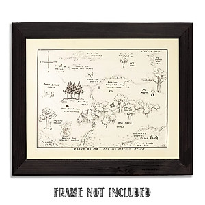 Classic Winnie the Pooh Decorations - Map of The Hundred Acre Wood - 11x14 Unframed Print - Pooh Bear Art, Classic Winnie the Pooh Nursery Decor, Playroom Pooh Bear Decals, Winnie the Pooh Wall Decor