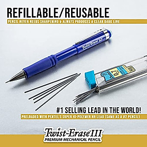 Pentel Twist-Erase III Mechanical Pencil with Lead and Eraser Refills (QE517LEBP)