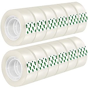 MJUNM 12 Rolls Transparent Tape Refills Rolls 3/4-Inch x 1000 inch, 1 inch Core, Clear Gift Wrapping Tape Refill Roll for Office, Home, School
