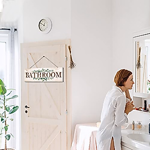 Bathroom Sign Wall Decor, Bathroom Wall Art Farmhouse Bathroom Sign Wood Hanging Wall Plque Decorative for Bathroom, Christmas Gift for Home, 4.7x13.7 Inch, Small