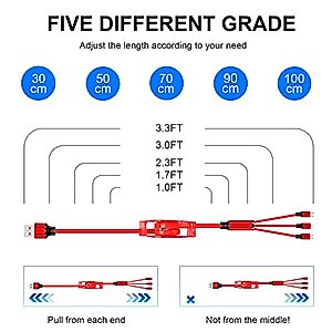 Yifchoti 3 Pack 3 in 1 Multi USB Retractable Charger Cable,Fast Multiple Charging Cord Adapter with IP/USB-C/Micro-USB Port Adapter, Compatible with Cell Phones Tablets Universal Use