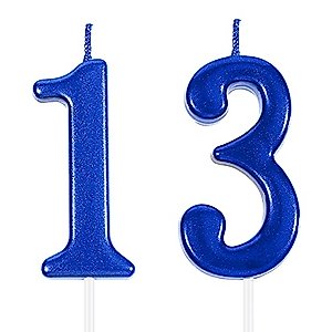 13th Birthday Cake Numeral Candles Cake Topper Happy Birthday Blue Cake Decoration for Party Favor Wedding Anniversary Celebration Supplies