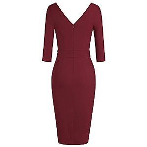 MUXXN Ladies Solid Color Sweetheart Neckline High Stretch Casual Pencil Dress (Merlot XL)