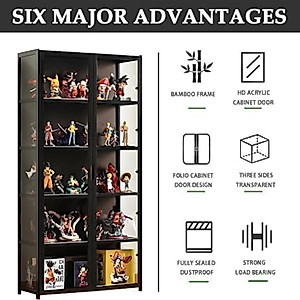 HMBTCRY Curio Display Cabinet, 5-Tier Tall Bookcase with Adjustable Shelves,Collectibles Toy Organizers Rack & Display Shelf, Kids Bookshelf and Bookcase for Playroom, Bedroom (Black-02)