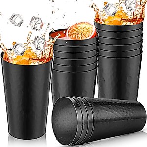Set of 12 Metal Tumblers 15 oz Aluminum Cold Drink Cup Iced Coffee Cup Aluminum Cups Aluminum Tumblers, Aluminum Hammered Tumblers Beer Cups for Birthday Party Camping Travel Outdoors Supplies (Black)
