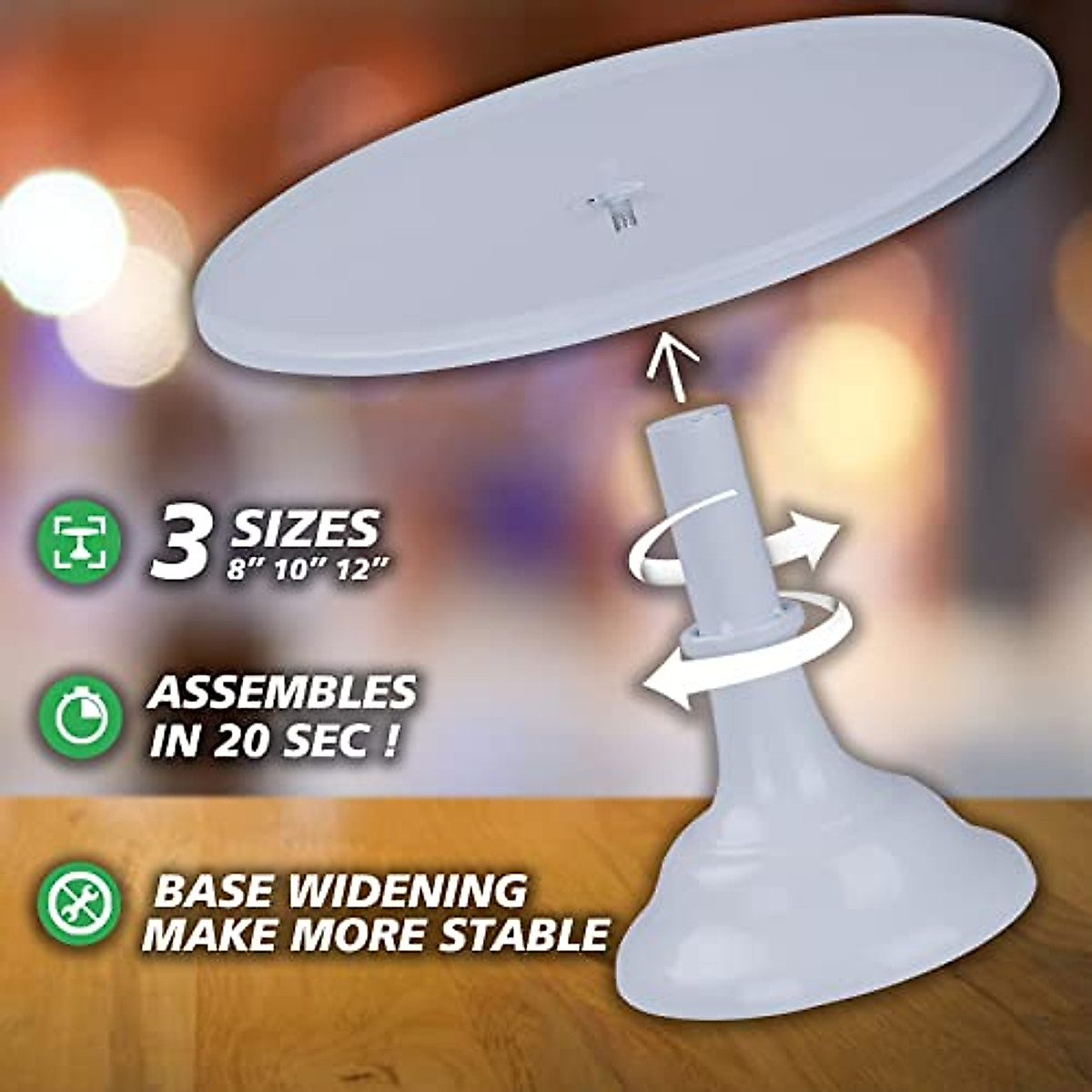 3 Pcs Cake Stand, Cake Pop Stand Set of Disc Diameter 8" 10" 12", Tall Cake Stands for Dessert Table, Perfect Display for Wedding, Party, Birthday, Baby Shower, Decorations (White)