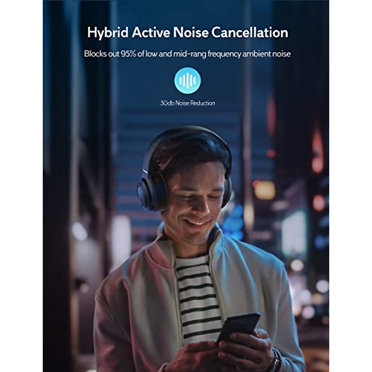 INFURTURE H1 PRO Hybrid Active Noise Cancelling Headphones，Over Ear Bluetooth 5.3 Headphones with Multiple Modes，3 EQ Modes Low Latency, 60H Playtime for Adults, Kids, TV, Travel, Home Office