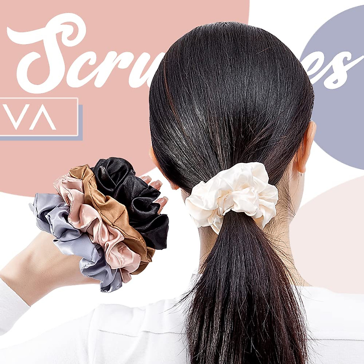 VAGA Cute Scrunchies For Hair 6 Colors Set, Our Hair Scrunchies Hair Elastics Ponytail Holder Pack of scrubchies are Softer Then Hair Ties, A Satin Scrunchie sruchies, Do not Pull Or Snag Thick Hair