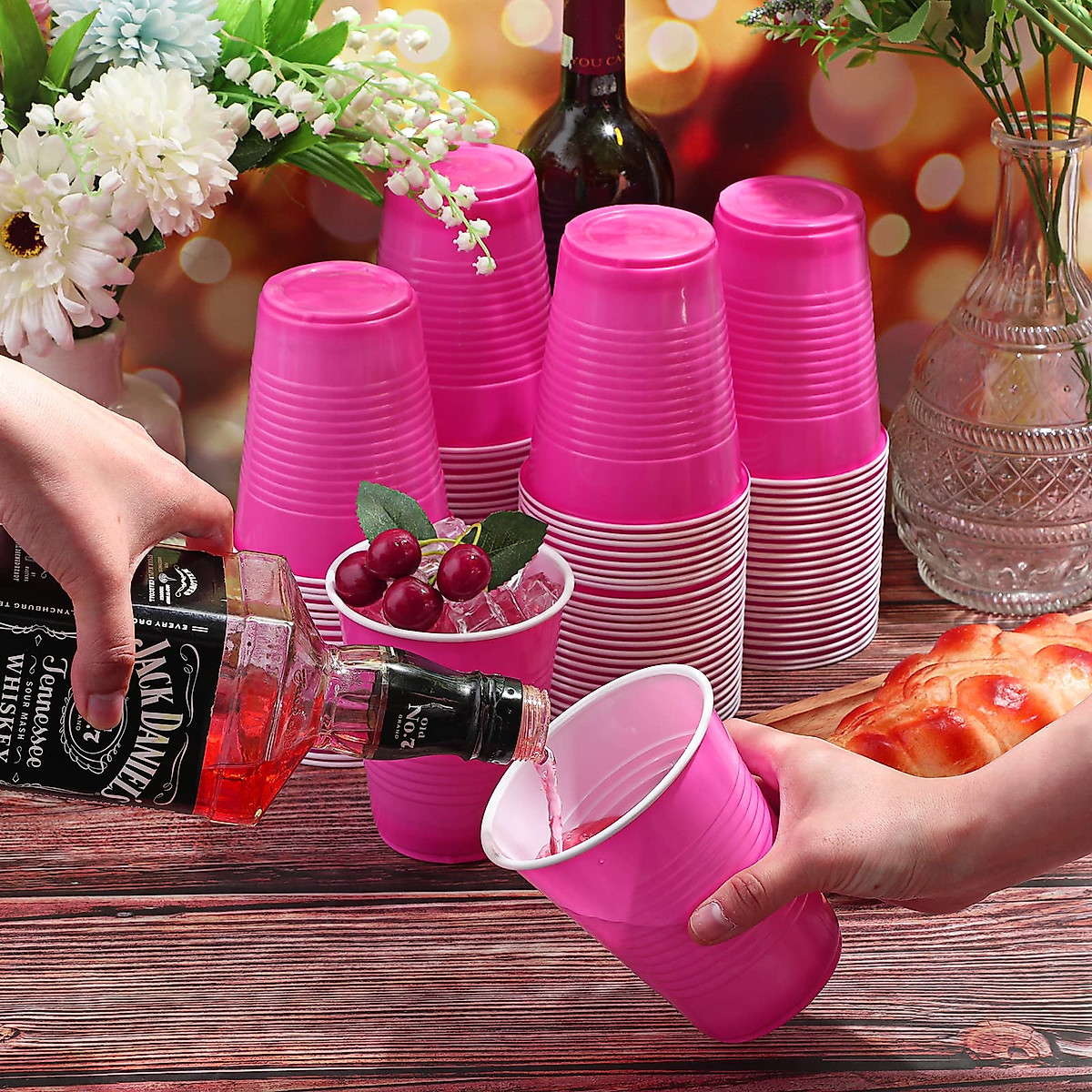 50 Count Party Cups 18 Ounce Disposable Plastic Cups for Wedding Birthday Party Beverage Drinking Water Cups for Indoor Outdoor Event Bachelorette Camping (Pink and White)