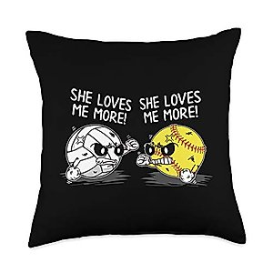 Volleyball - Softball Sports Gift - DressedForDuty She Loves Me More-Volleyball Softball-Sports Lover Gifts Throw Pillow, 18x18, Multicolor