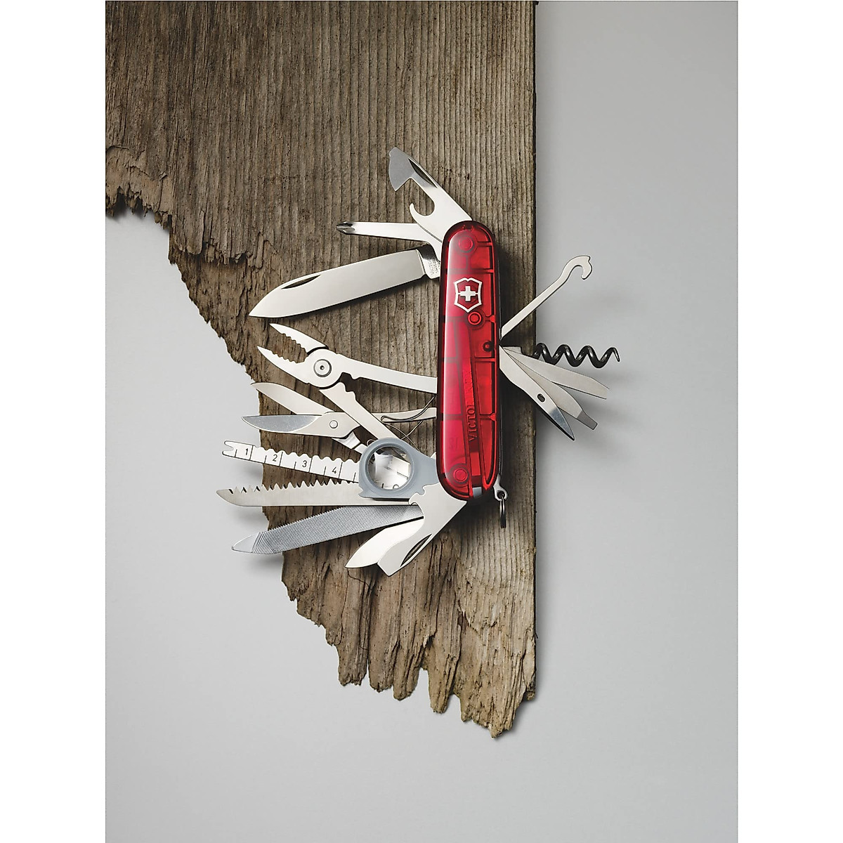 Victorinox Swiss Champ Swiss Army Knife, 33 Functions, Swiss Made Pocket Knife with Large Blade, Screwdriver, Chisel and Combination Pliers - Ruby